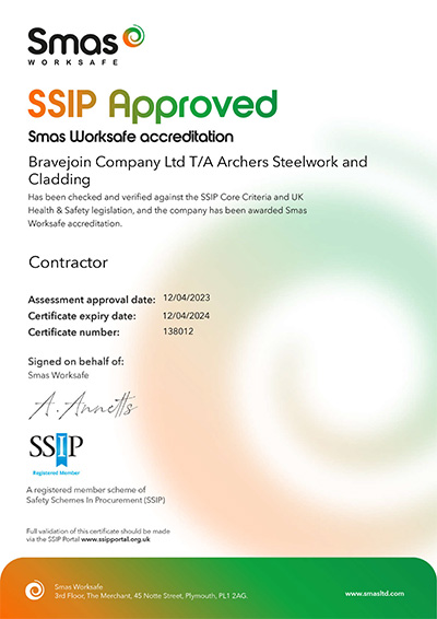 Certifications - Archers Steel Work and Cladding Tamworth